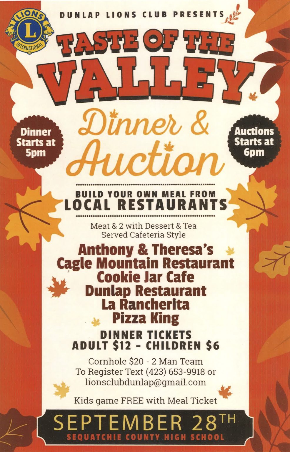 Taste of the Valley, Dinner and Auction Presented by the Lions Club : Sequatchie County Government