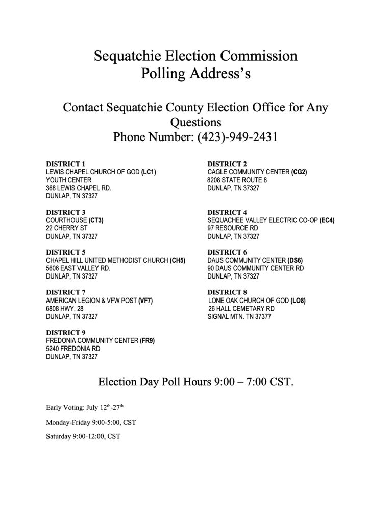 Sequatchie County Election Polling Addresses 2024 : Sequatchie County ...