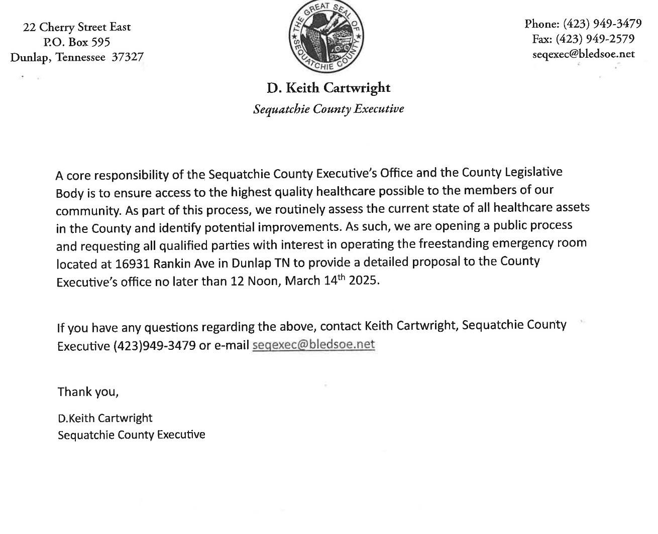 Request for Proposals : Sequatchie County Government