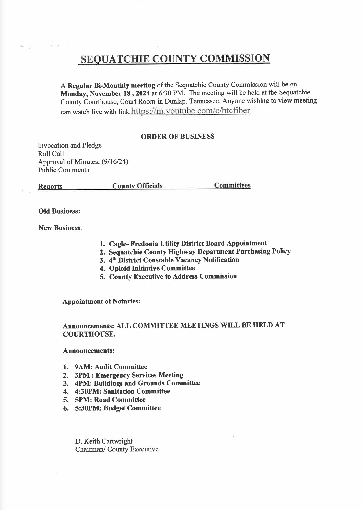 Sequatchie County Commission Meeting Agenda 11/18/24 : Sequatchie ...